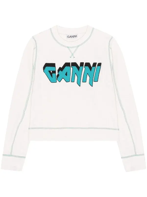 GANNI Logo-embroidered T-shirt - White
