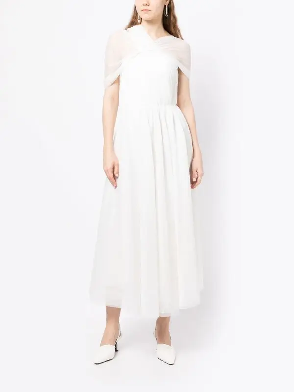 ANOUKI Sheer-sleeve Pleated Dress