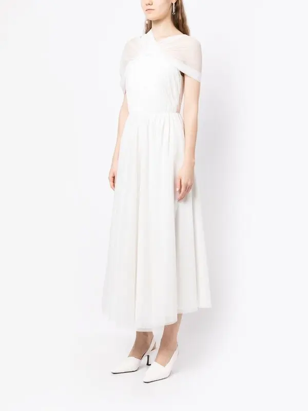 ANOUKI Sheer-sleeve Pleated Dress