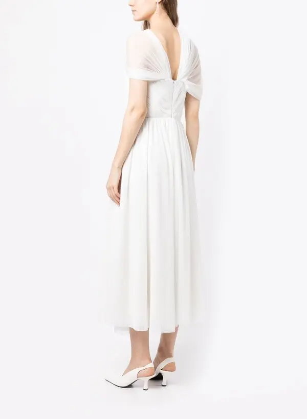 ANOUKI Sheer-sleeve Pleated Dress