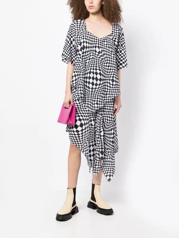 PUSHBUTTON Geometric-print Asymmetric Dress
