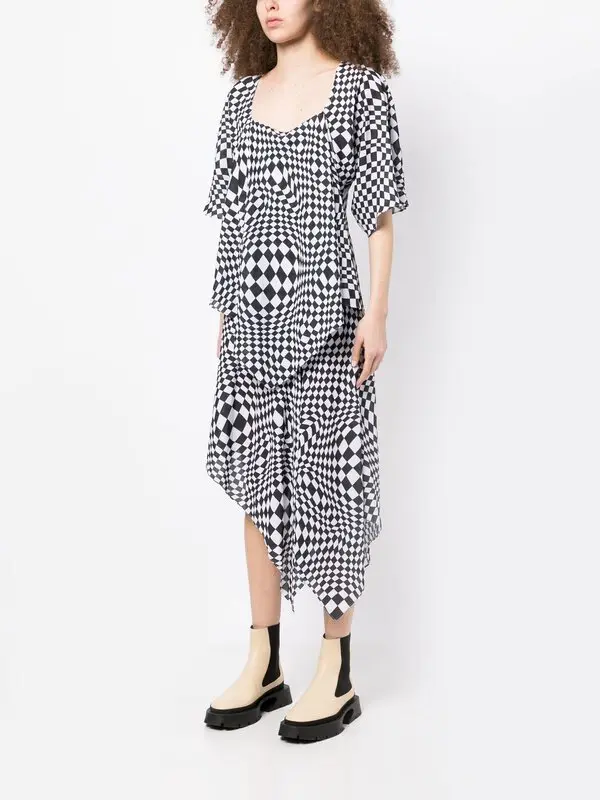 PUSHBUTTON Geometric-print Asymmetric Dress