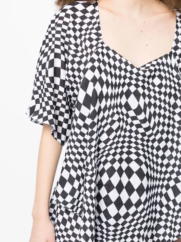 PUSHBUTTON Geometric-print Asymmetric Dress