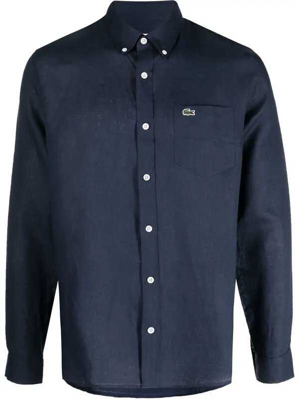 Lacoste Logo-Embroidered Button-Down Shirt - Blue - 12% Off | Editorialist