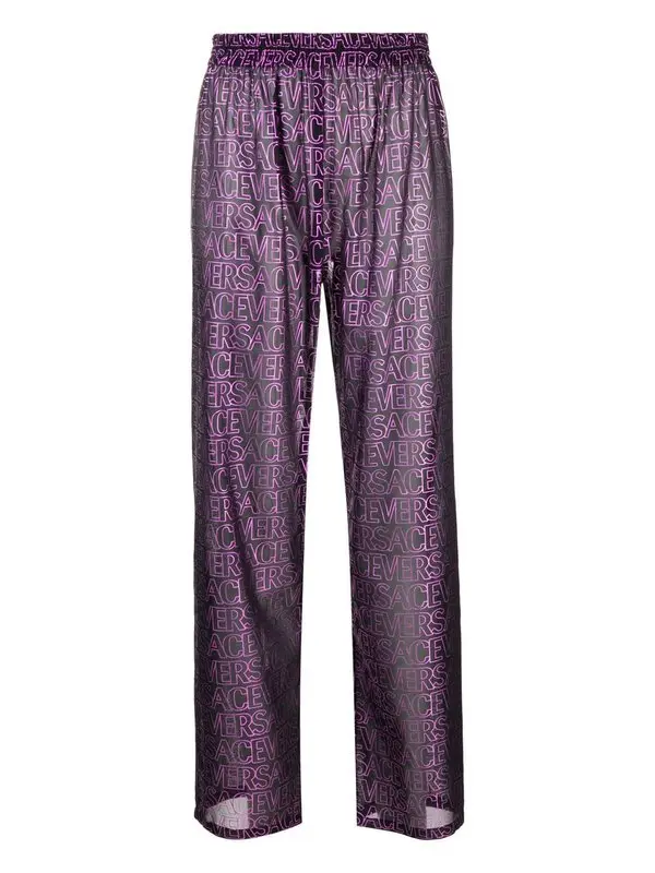 Versace Logo Print Semi-sheer Straight Leg Pants - Black