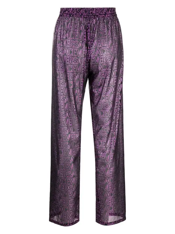 Versace Logo Print Semi-sheer Straight Leg Pants