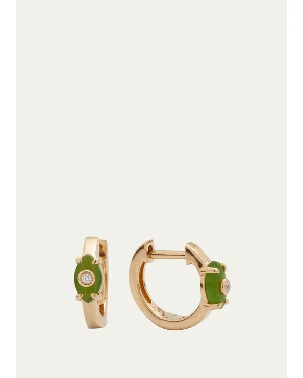 SYDNEY EVAN 14k Yellow Gold Tiny Carved Stone Bezel Evil Eye Hoop Earrings - Yg