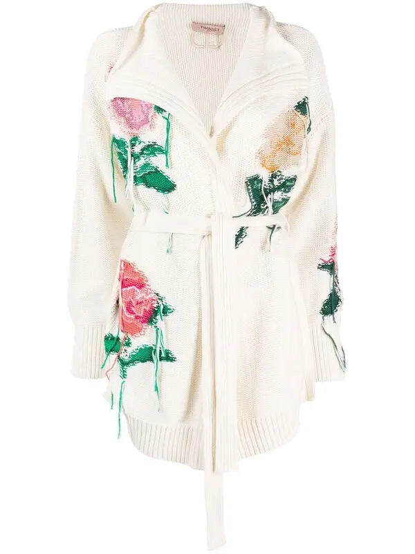 TWINSET Floral Intarsia-knit Cardigan - White