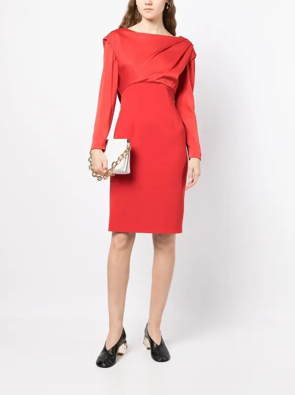 paule ka red dress Paule Ka Draped-Detail Midi Dress In Red - 60% Off