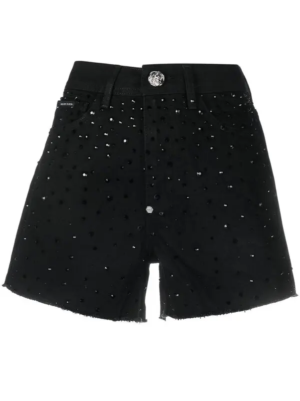 Philipp Plein Crystal-embellished Denim Shorts - Black