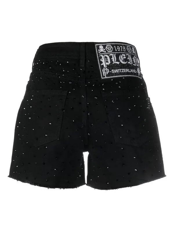 Philipp Plein Crystal-embellished Denim Shorts - Black