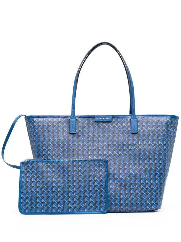Tory Burch Basketweave-Pattern Tote Bag - Blue | Editorialist