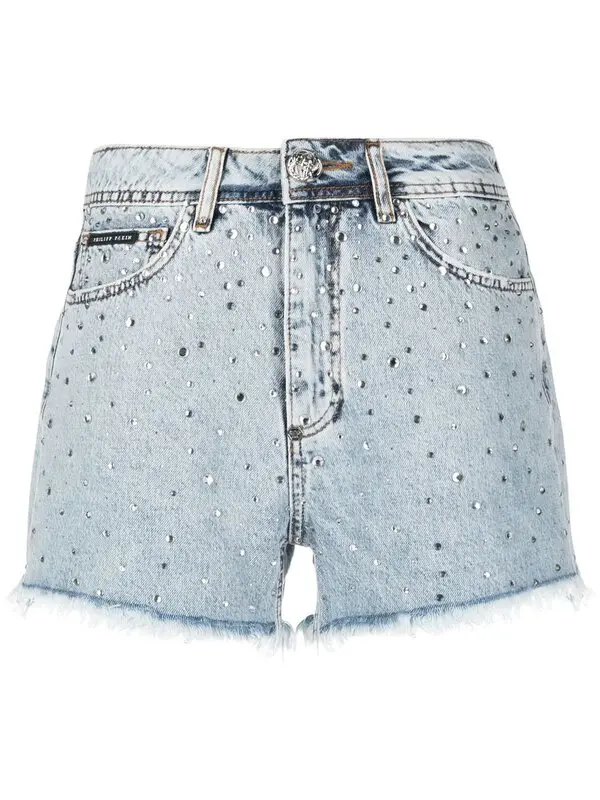 Philipp Plein Crystal Embellished Denim Shorts - Blue