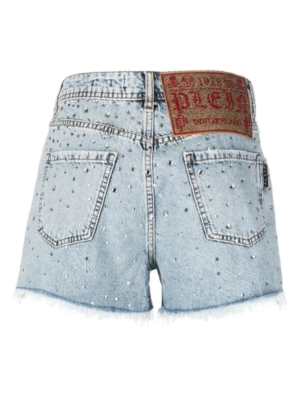 Philipp Plein Crystal Embellished Denim Shorts - Blue