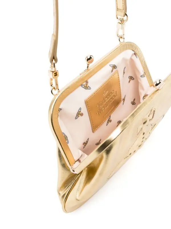 Vivienne Westwood Injected-Orb Metallic-Finish Clutch Bag - Gold