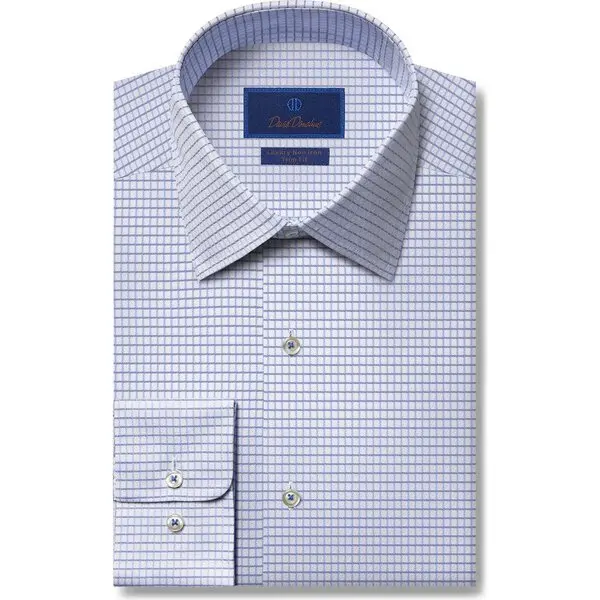 David Donahue Trim Fit Non-iron Dress Shirt - White/blue