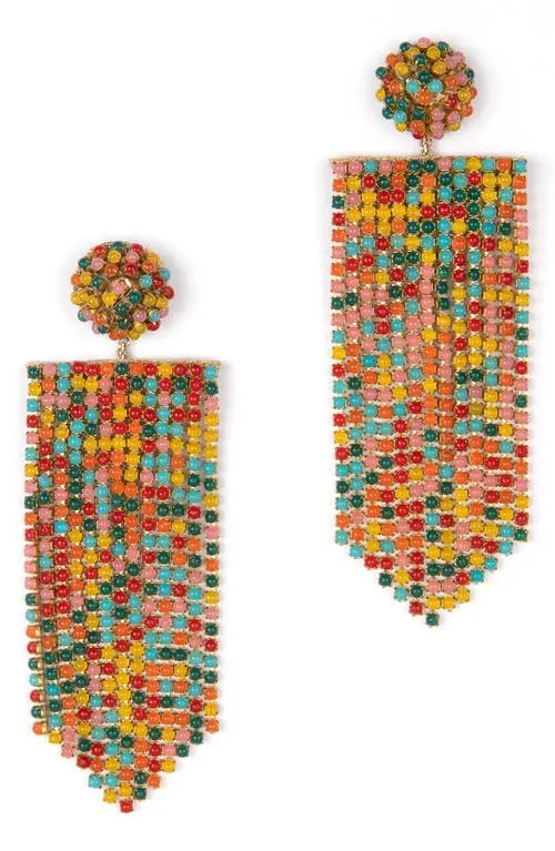 Deepa Gurnani Fanning Crystal Drop Earrings - Red Multi