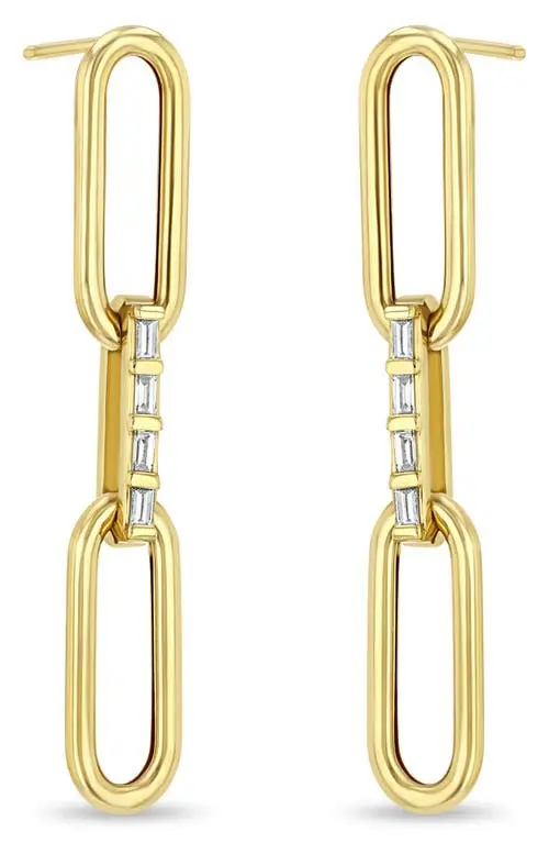 Zoe Chicco Large Paperclip Chain Baguette Diamond Drop Earrings - 14k Yellow Gold