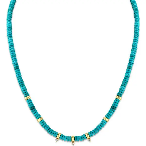 Zoe Chicco Turquoise And Necklace With Diamonds - Yellow Gold