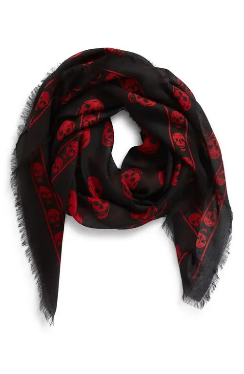 Alexander McQueen Alexander Skull Print Modal & Silk Scarf - Black And Red