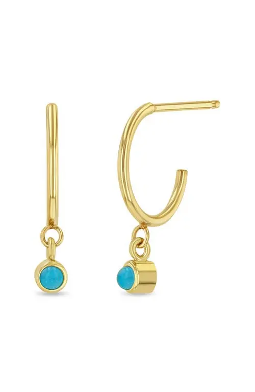 Zoe Chicco Dangling Turquoise Huggie Earrings - 14k Yellow Gold