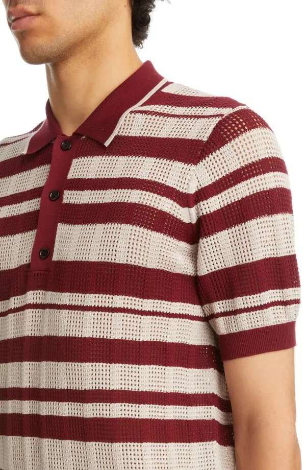 Dries Van Noten Mirko Stripe Sweater Polo In Bordeaux - 50% Off