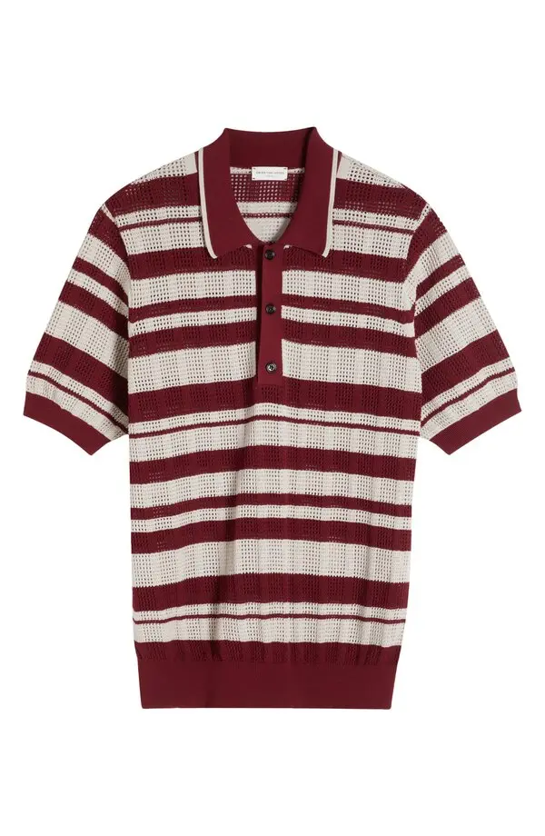 Dries Van Noten Mirko Stripe Sweater Polo In Bordeaux - 50% Off