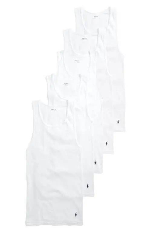 Polo Ralph Lauren 5-pack Cotton Rib Tanks - White/white