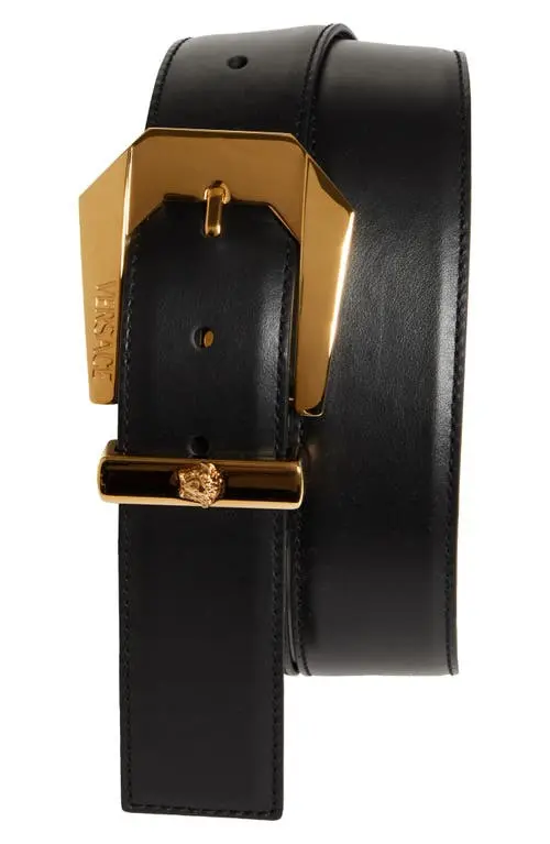 Versace Western Buckle Leather Belt - Black/gold