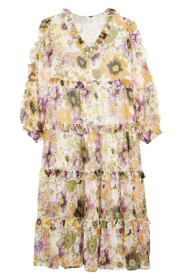 River Island Freddie Floral Ruffle Long Sleeve Midi Dress In White - 56%  Off | Editorialist