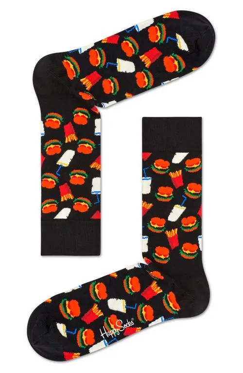 Happy Socks Hamburger Crew Socks - Black