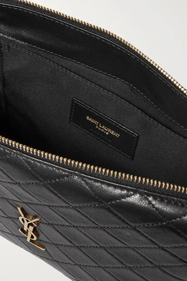Saint Laurent Quilted Textured-leather Pouch