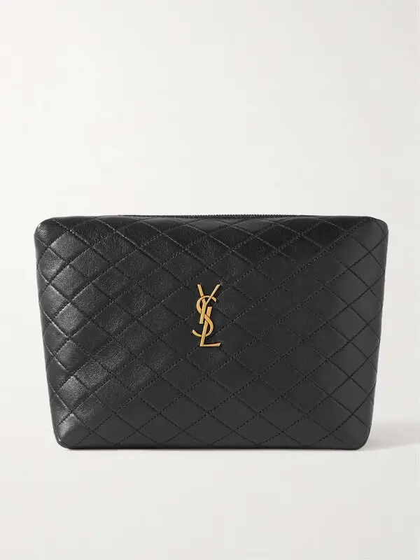 Saint Laurent Quilted Textured-leather Pouch