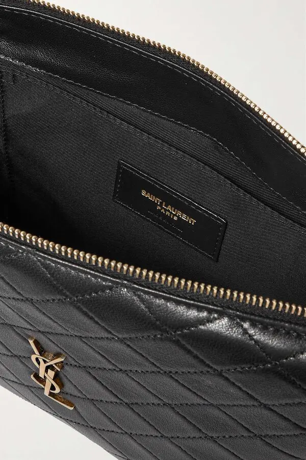Saint Laurent Quilted Textured-leather Pouch