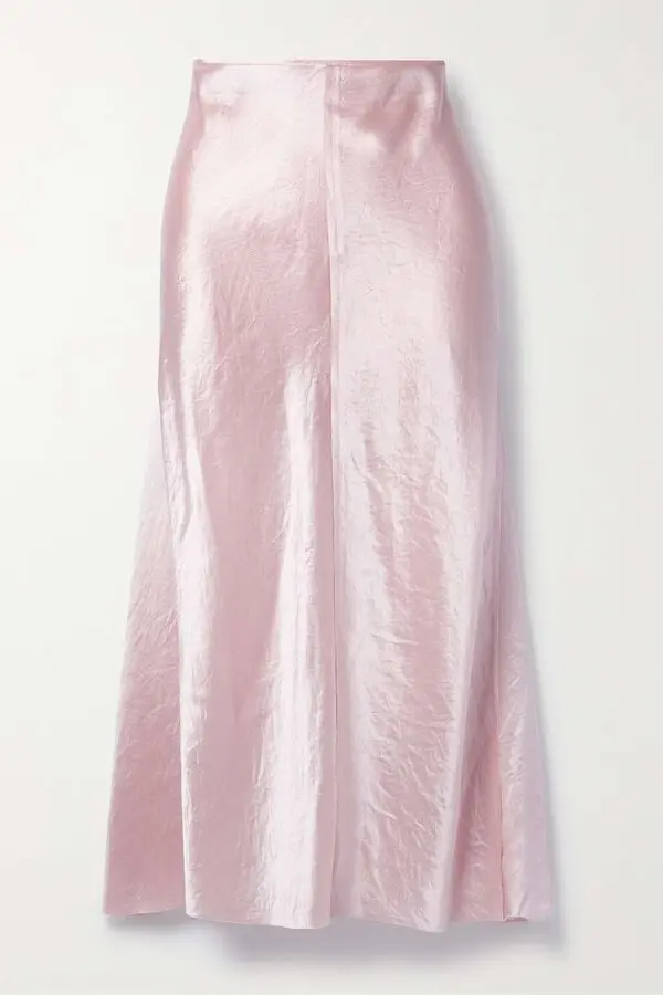 Vince Crinkled-satin Midi Skirt