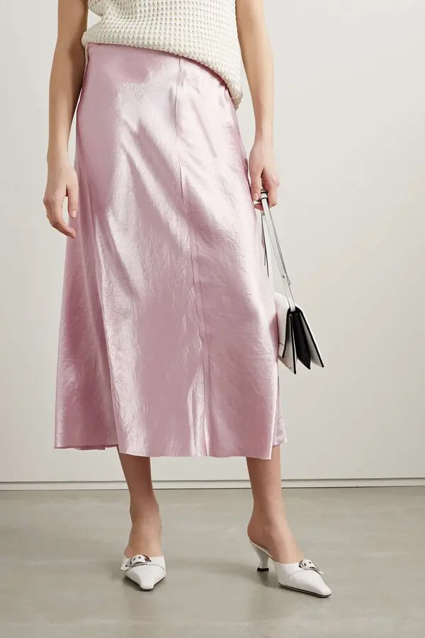 Vince Crinkled-satin Midi Skirt