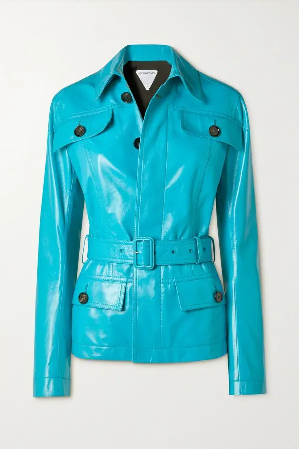 Bottega Veneta Belted Glossed-leather Jacket