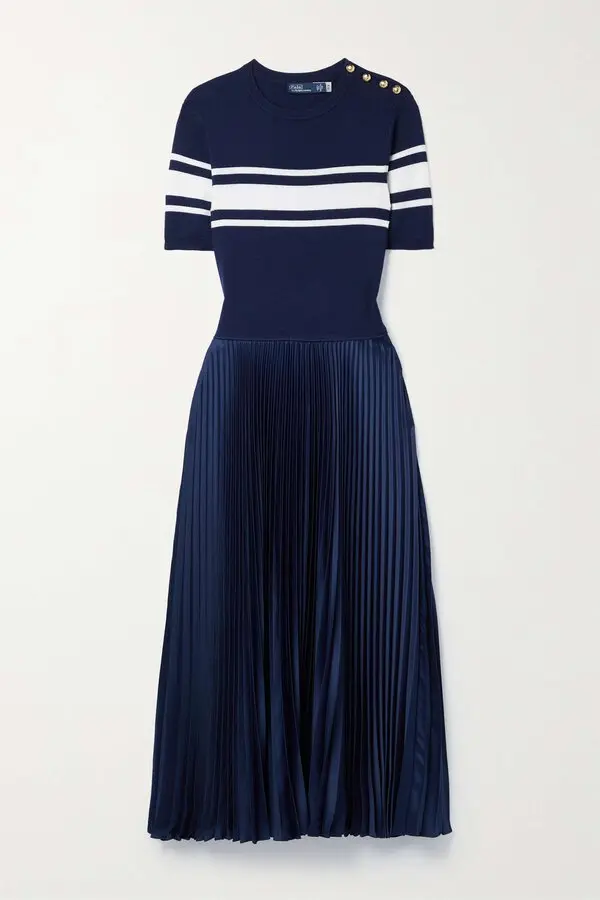 Ralph Lauren Wool, Mulberry Silk And Cashmere-Blend And Pleated Charmeuse Midi  Dress - Navy | Editorialist