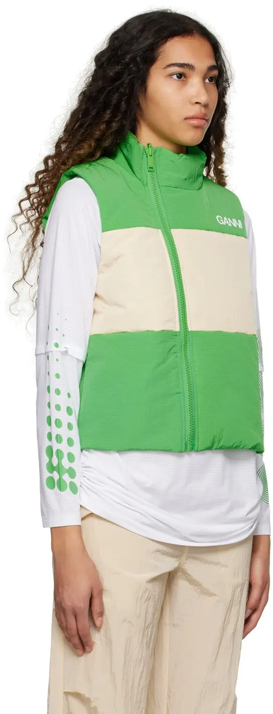 Ganni Tech Reversible Vest In Classic Green 777 70% Off