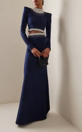 Miss Sohee Exclusive Crystal-Embellished Silk-Crepe Crop Top In Navy - 75%  Off | Editorialist