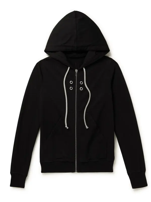 Rick Owens Eyelet-Embellished Cotton-Jersey Zip-Up Hoodie In Black