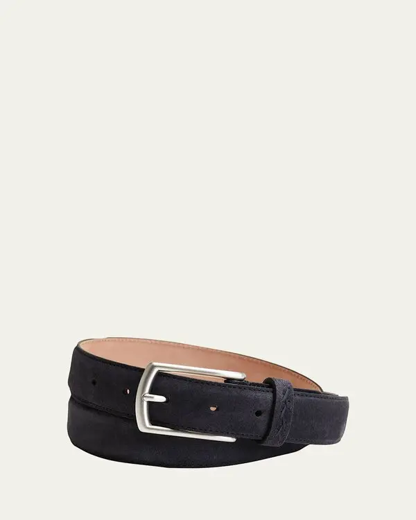 Zegna Triple Stitch Leather Belt - Black