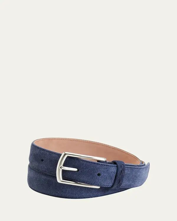 Zegna Triple Stitch Leather Belt - Dk Blu Sld