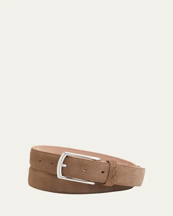 Zegna Triple Stitch Leather Belt - Dk Brw Sld