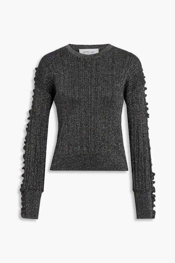 Derek Lam 10 Crosby Ruffled Metallic Ribbed Cottonblend Sweater