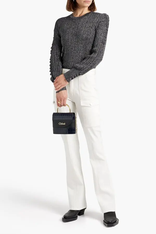 Derek Lam 10 Crosby Ruffled Metallic Ribbed Cottonblend Sweater