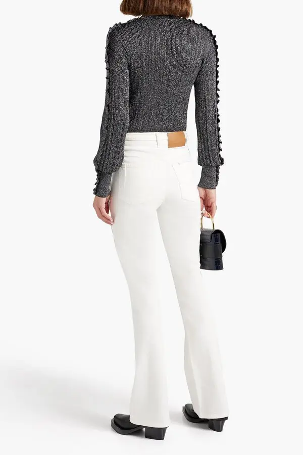 Derek Lam 10 Crosby Ruffled Metallic Ribbed Cottonblend Sweater