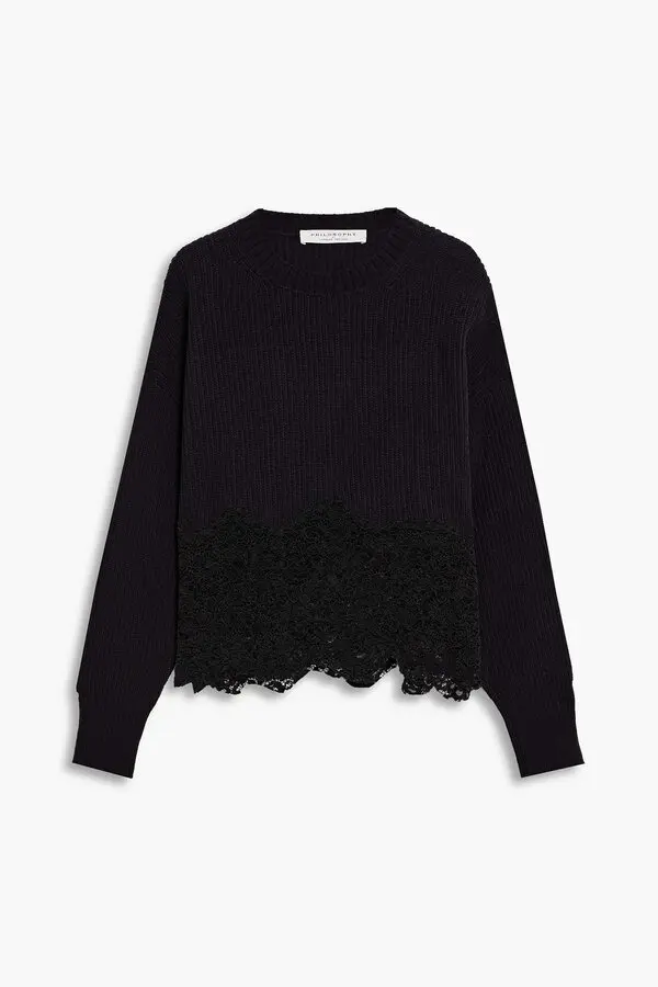 Philosophy Di Lorenzo Serafini Corded Lacepaneled Knitted Sweater - Black