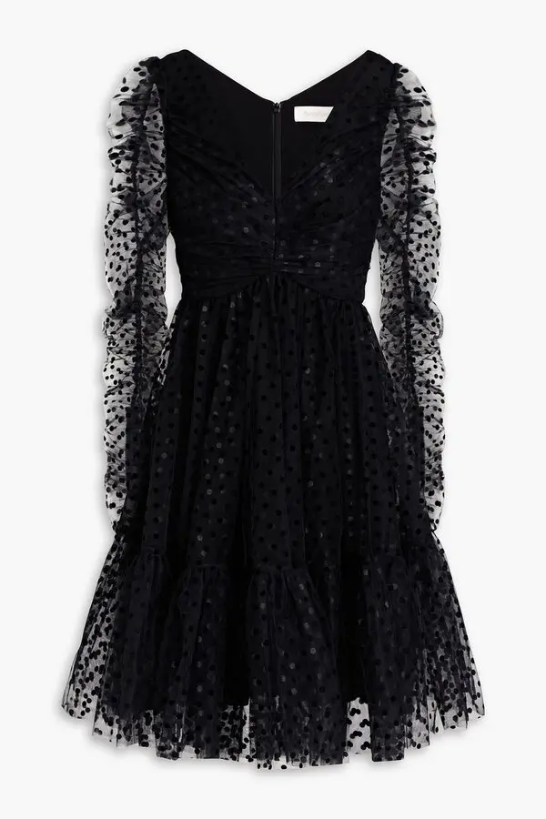 Zimmermann Gathered Point D'Esprit Mini Dress In Black - 50% Off