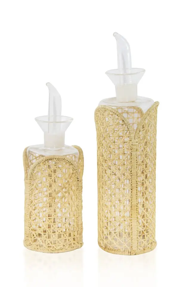 MODA DOMUS Raffia-lined Glass Oil And Vinegar Set - Neutral